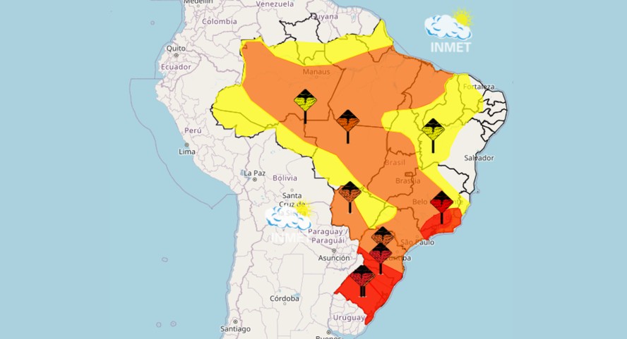 Inmet emite alerta vermelho para chuvas fortes a partir desta quinta