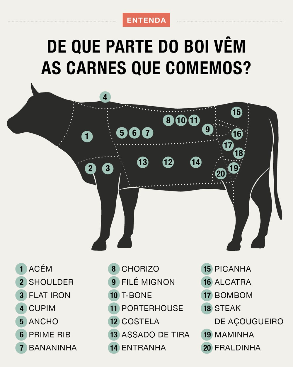 De que partes do boi vêm os cortes de carne?